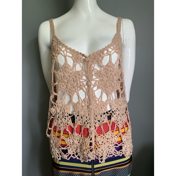 Puff & Bear | Tops | Puff Bear Tan Crochet Tank | Poshmark